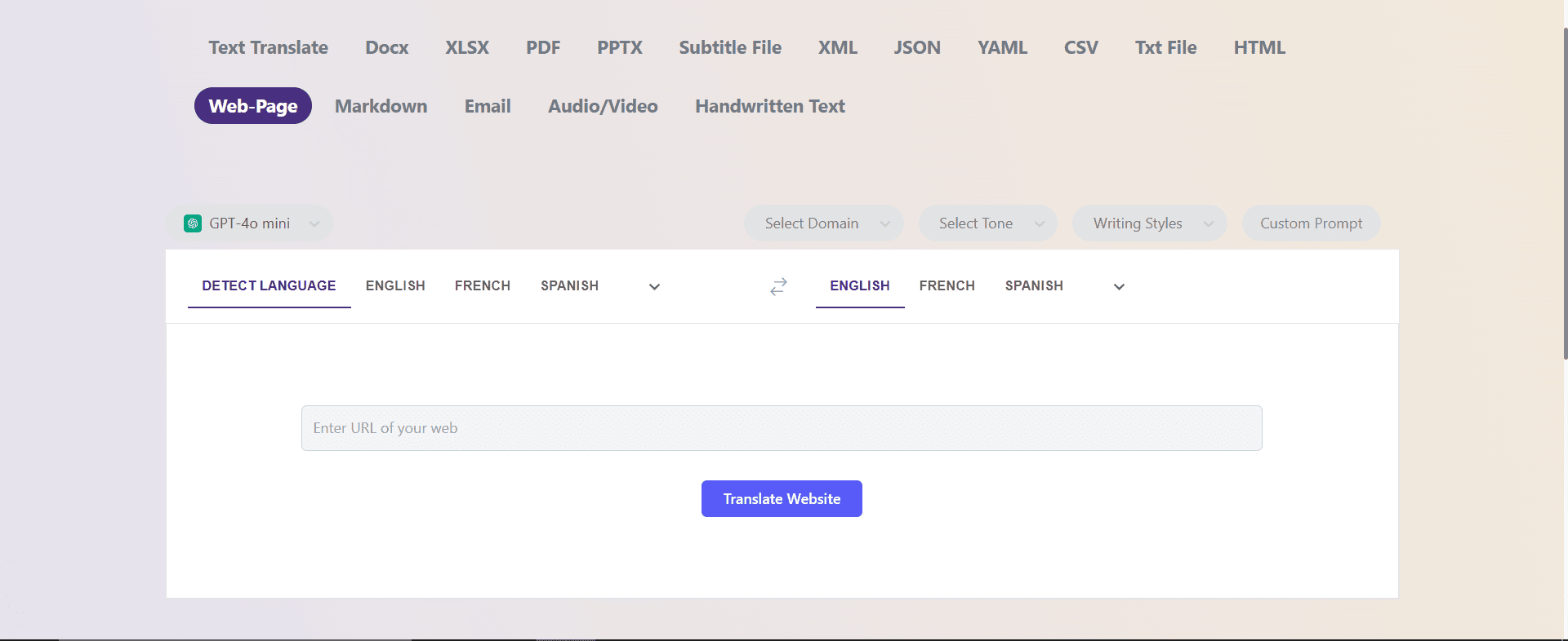 Traductor de sitios web con IA, herramienta de traducción de sitios web rápida y precisa